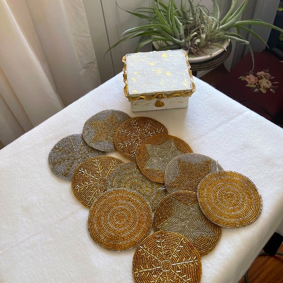 Art | Vintage Set Of 11 Handmade Beads Coaster Snowflake Design A Great ...